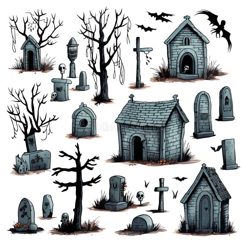 Vector Set of Various Tombstones. Stone Marble Tombstones Stock ...