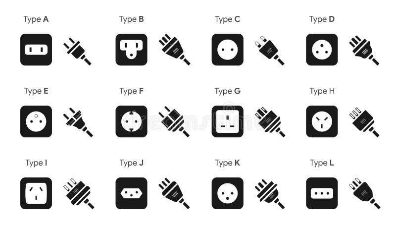 Vector Set of Various Types of Electrical Outlets and Plugs for Them ...