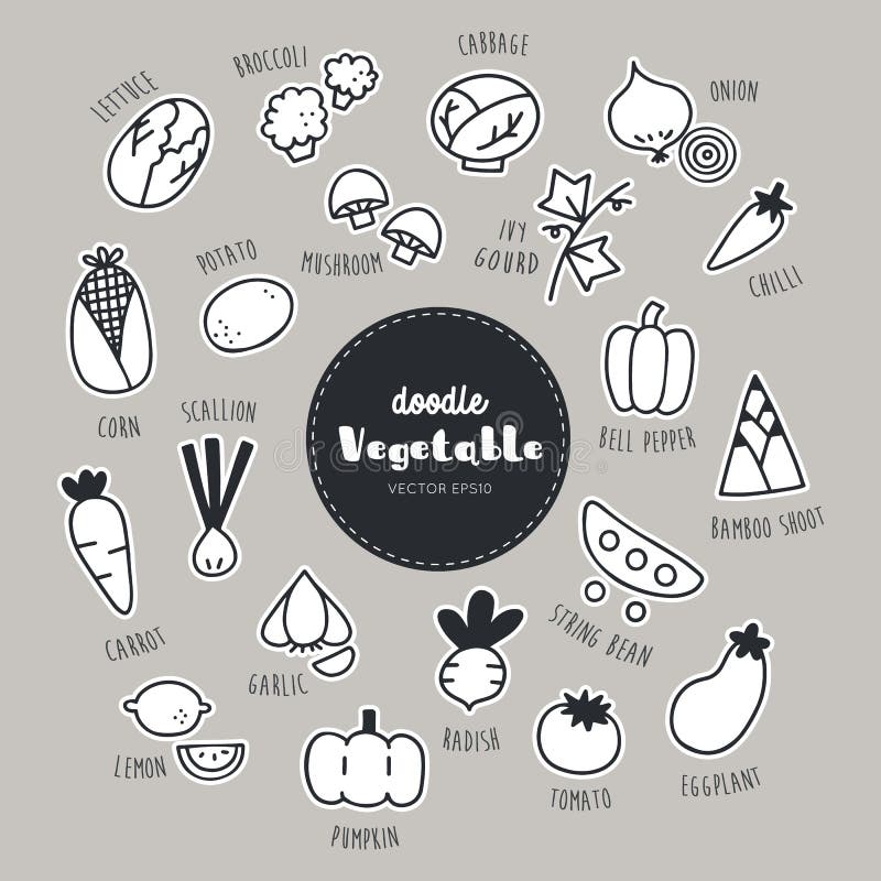 Vector Set of Vegetable Icons. Doodle Stock Vector - Illustration of ...