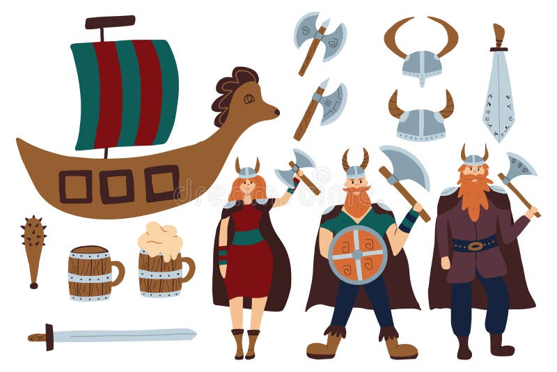 Vector Set of Vikings. Viking Objects Set. Stock Vector - Illustration ...