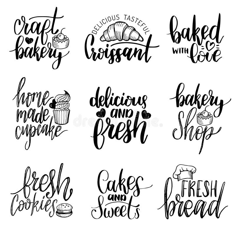 Vector Set of Vintage Bakery Hand Lettering.Calligraphy Collection with ...