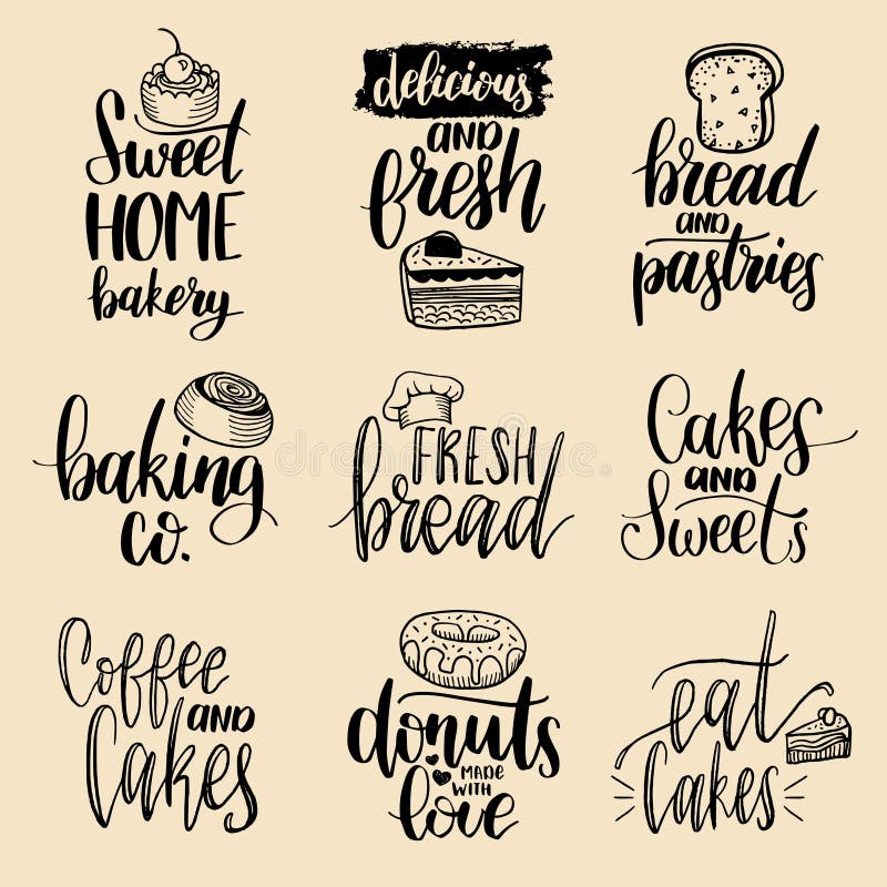 Vector Set of Vintage Bakery Hand Lettering.Calligraphy Collection with ...