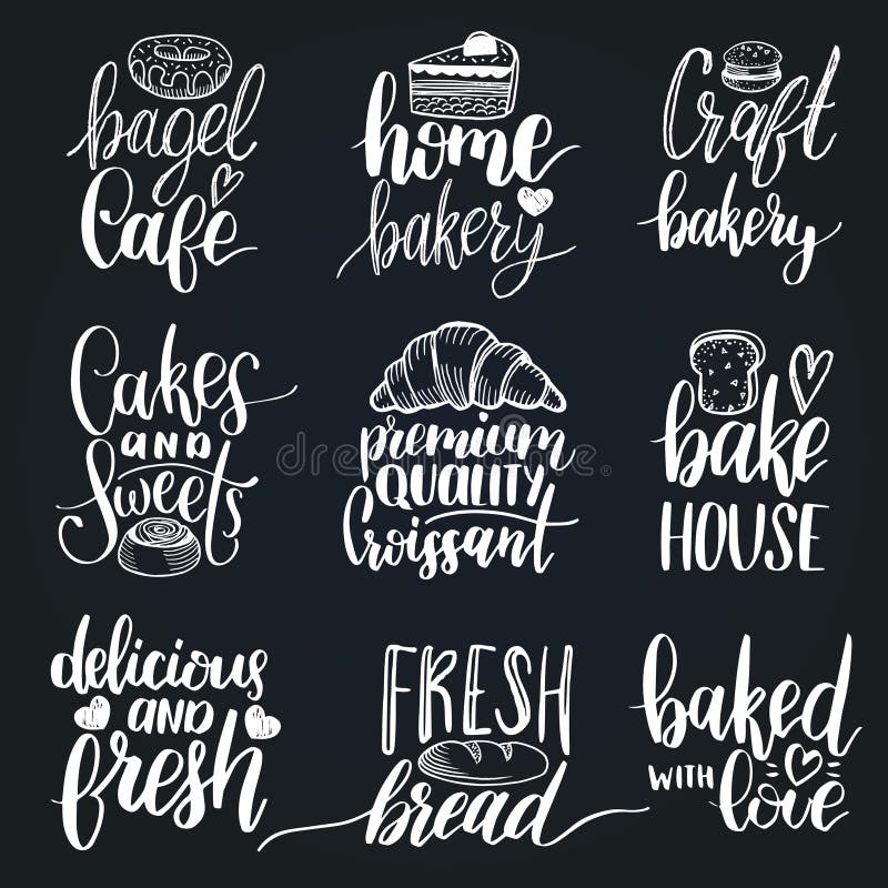 Vector Set of Vintage Bakery Hand Lettering.Calligraphy Collection with ...