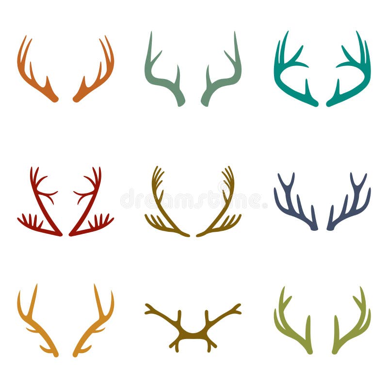 Vector Set Of Vintage Deer Antlers Stock Vector Illustration Of
