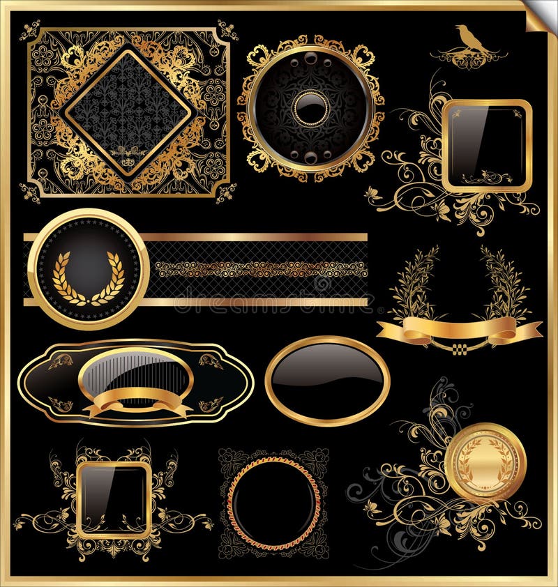 Black gold-framed labels stock illustration. Illustration of collection ...