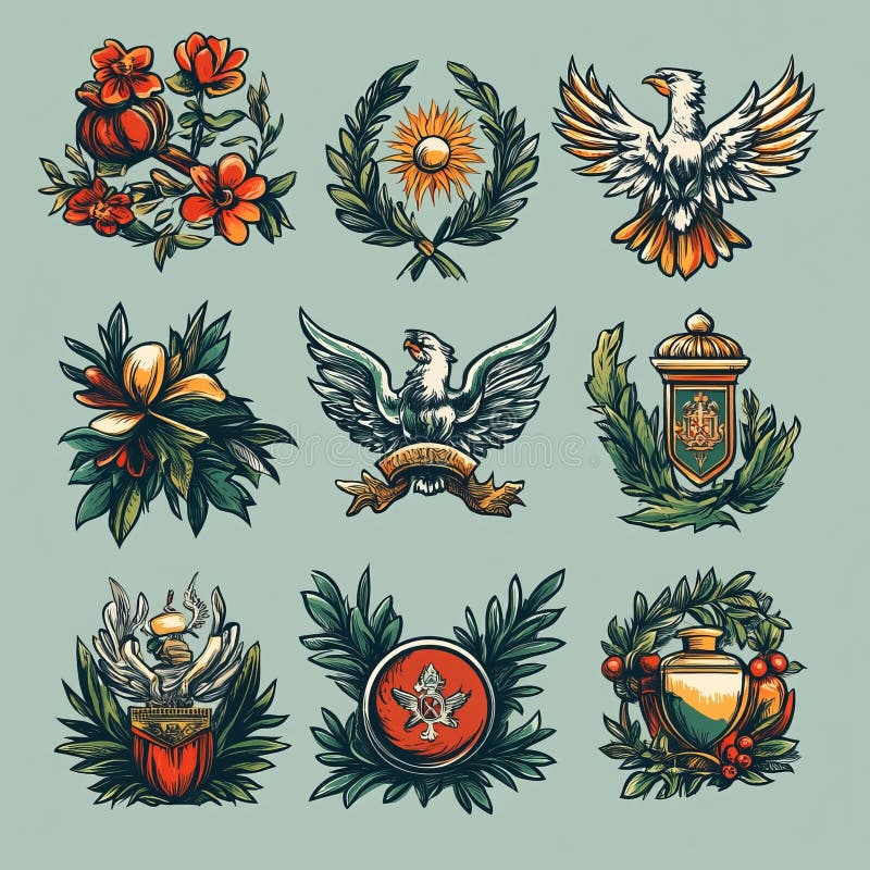 Vector Set of Vintage Heraldic Emblems, Emblems, Badges and Design ...