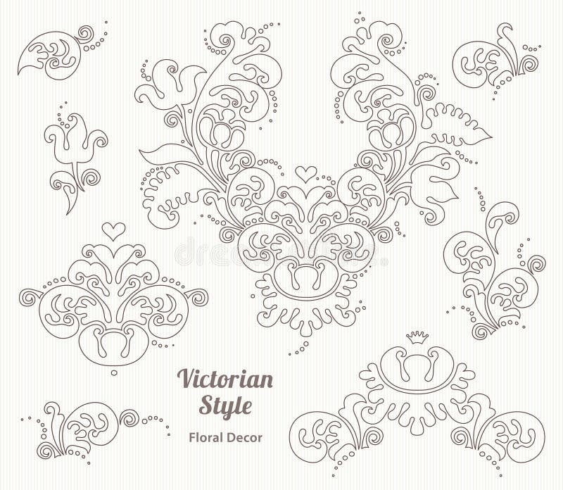 Vector Set of Vintage Vignettes in Victorian Style. Stock Vector ...