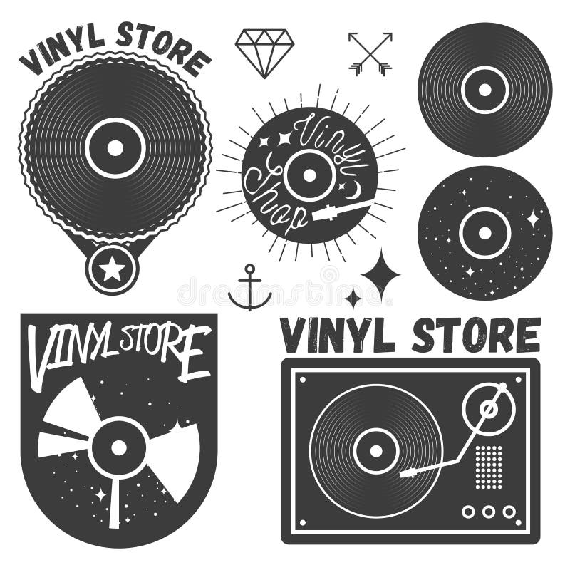 Vector Set of Vinyl Disc and Player. Music Records Store Logotypes ...