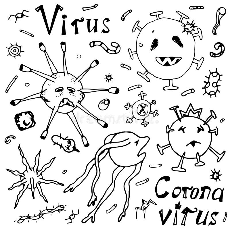 Vector Set of Virus, Bacterium, Superbug, Microbe. Educational Doodle ...