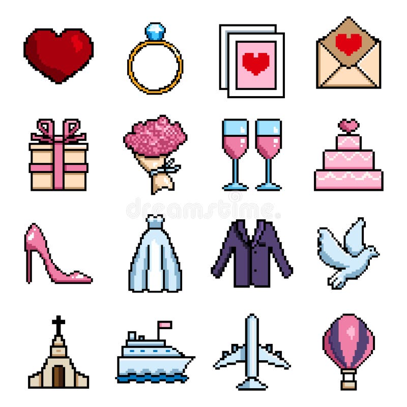 Vector Set Von Pixart Wedding Icons Vektor Abbildung - Illustration von ...