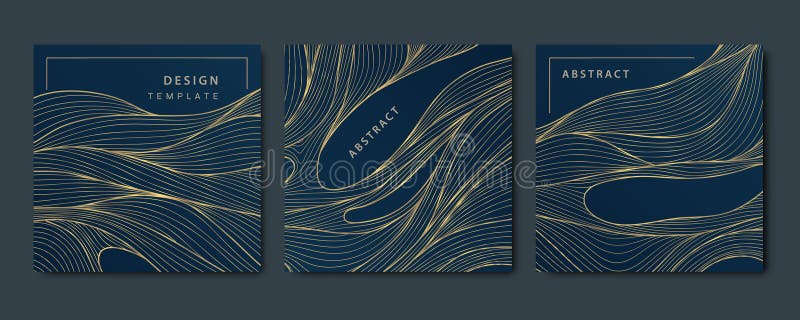 Vector Set of Wave Line Gold Patterns, Japan Art Textures, Flow, Sea ...