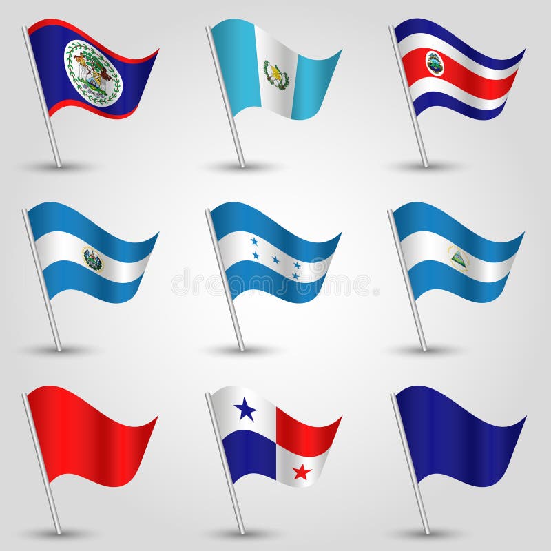 Vector Set Waving Flags Central America on Silver Pole - Icon of ... Vector Set Waving Flags Central America on Silver Pole - Icon of ...