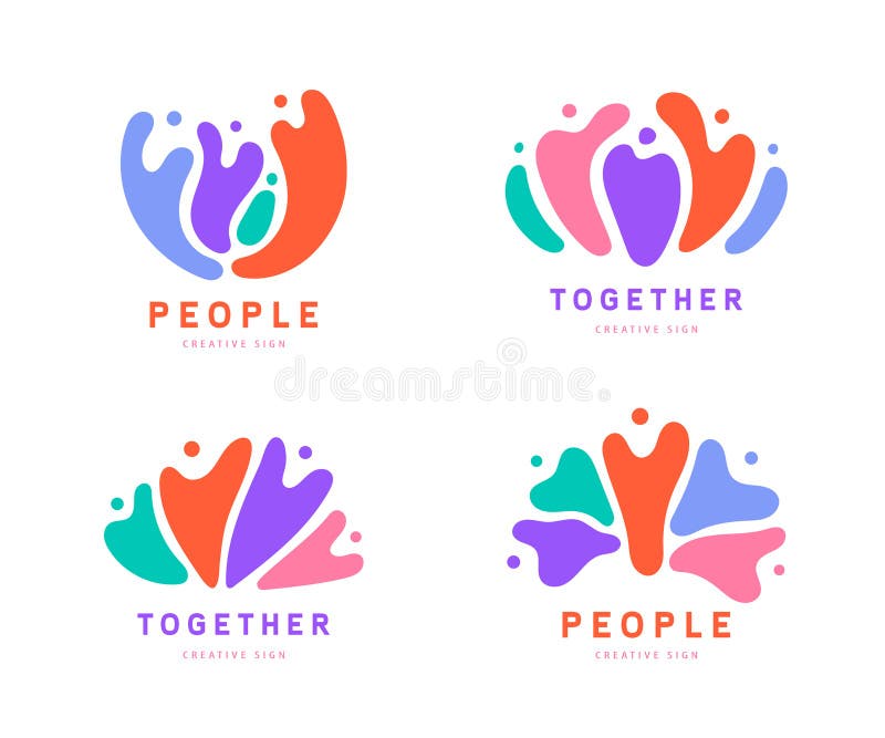 Vector Set of Wavy Men Logos. Youth Community, People Together, Support ...