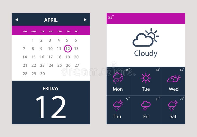 Vector Set of Weather and Calendar Widget UI Stock Vector ...