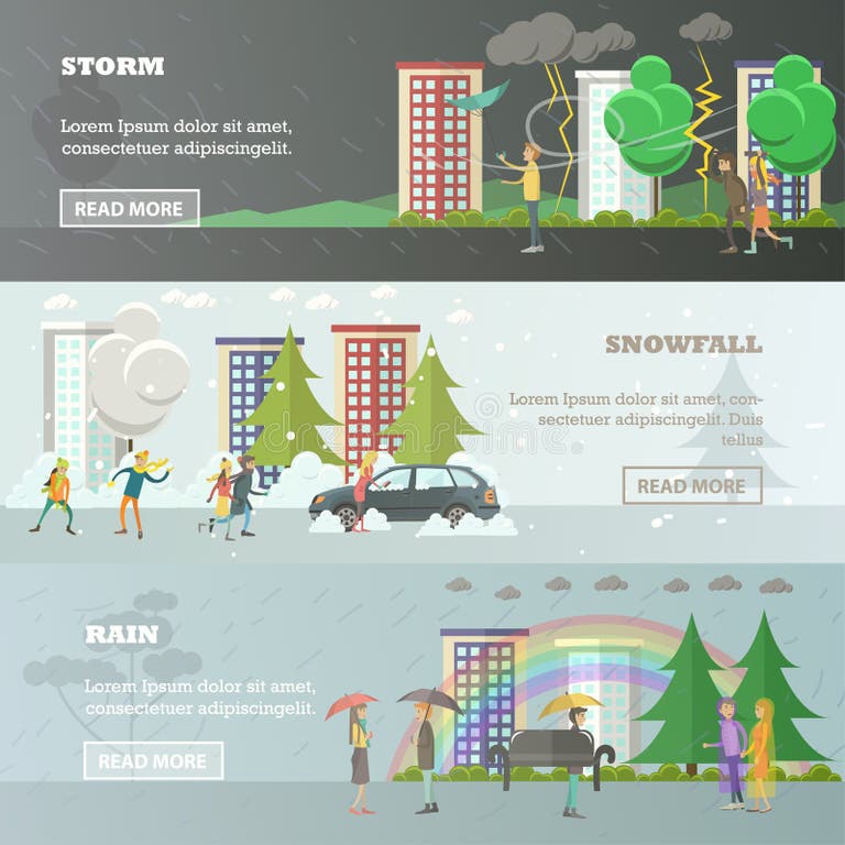 Vector Set of Weather Concept Horizontal Banners in Flat Style Stock ...