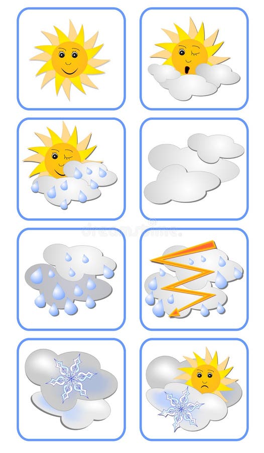 Vector Set of Weather Forecast Icons for All Weather Types. Sun Has an ...