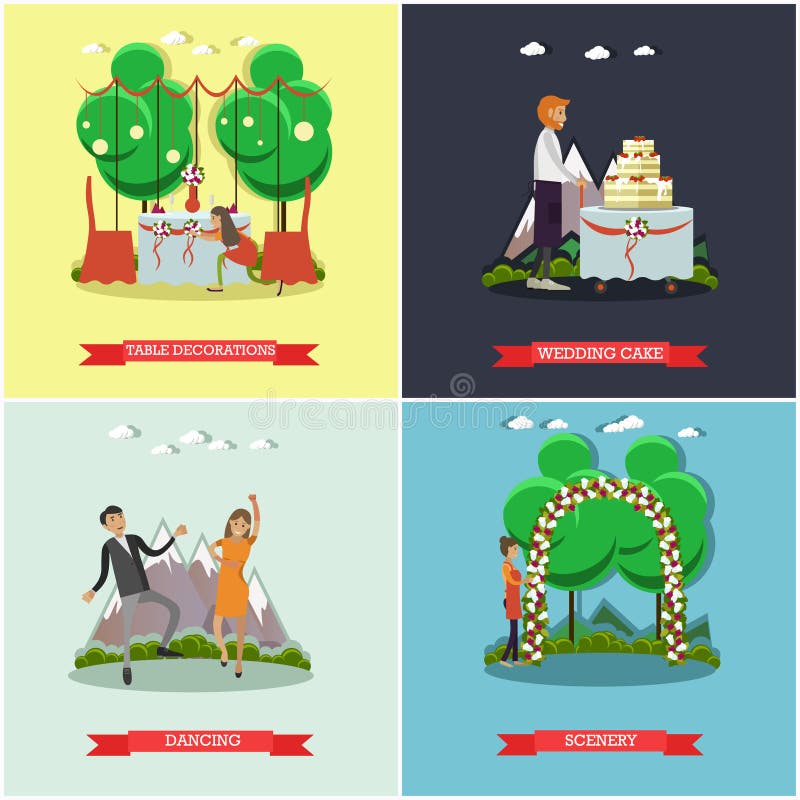 Vector Set of Wedding Posters in Flat Style Stock Vector - Illustration ...