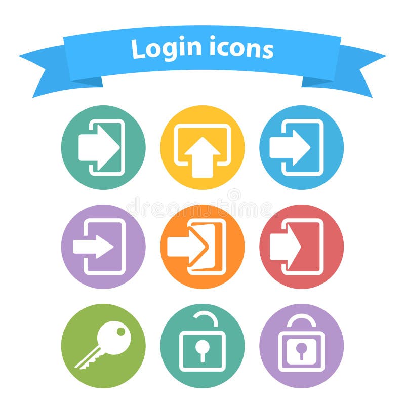 Vector Login Web Icon Set on a Color Square Stock Vector - Illustration ...