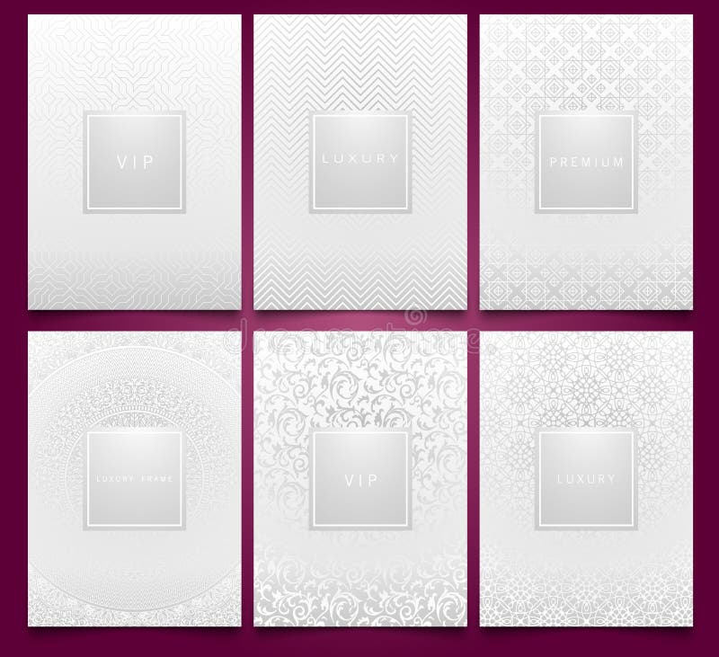 Vector Set White Packaging Templates with Silver Linear Geometric and ...