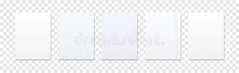 Vector Set of White Paper Sheet. Realistic Notebook Pages with Lines ...
