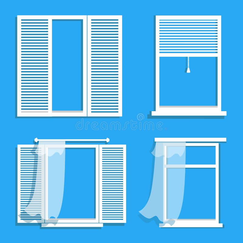 Vector Set of White Windows with Shutters Stock Vector - Illustration ...