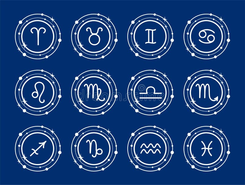Vector Set of White Zodiac Signs on a Blue Background Stock Vector ...