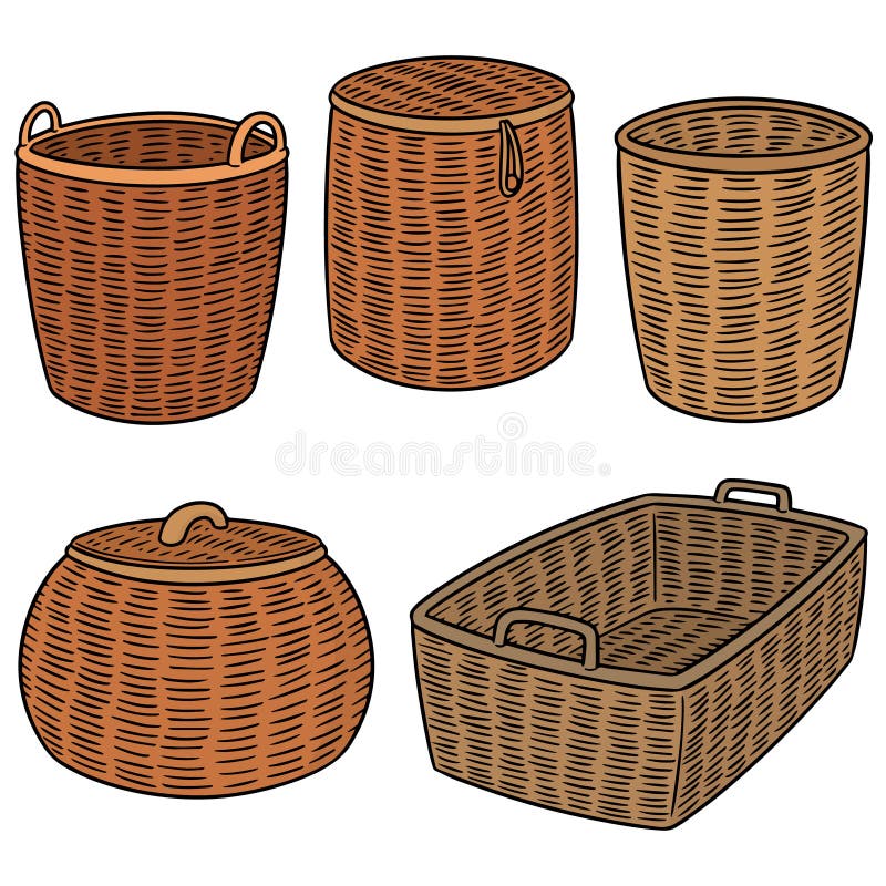 Vector Set of Wicker Baskets Stock Vector - Illustration of doodle ...