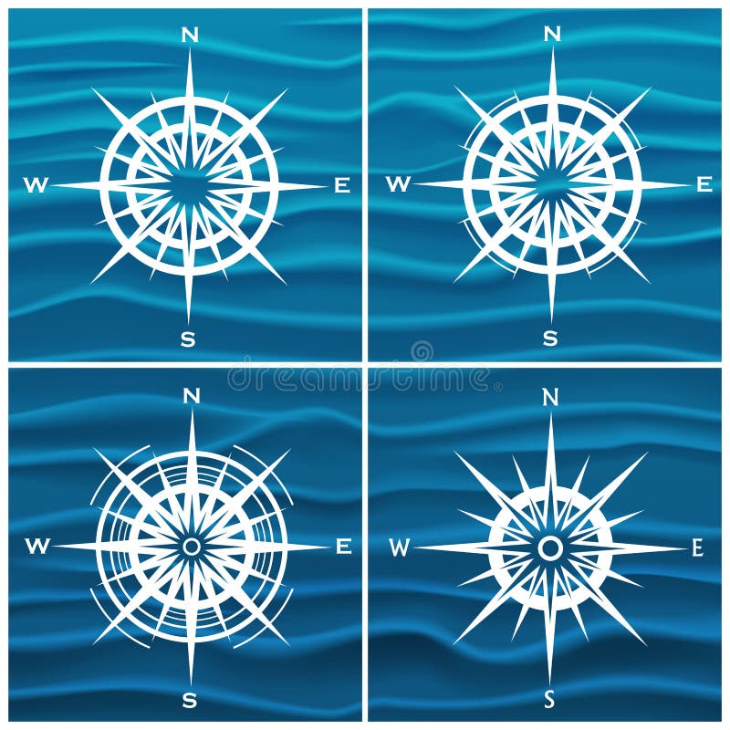 Vector Wind Rose Over Blue Waves Background Stock Vector - Illustration ...