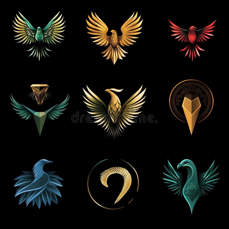 Vector Set of Winged Emblems, Logos and Design Elements. Stock ...