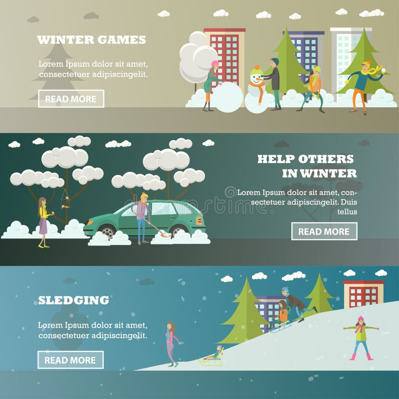 Vector Set of Winter Activities Concept Banners in Flat Style Stock ...