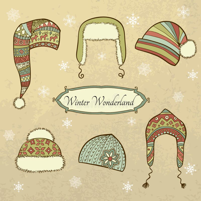 Vector Set with Winter Caps Stock Vector - Illustration of retro, clip ...