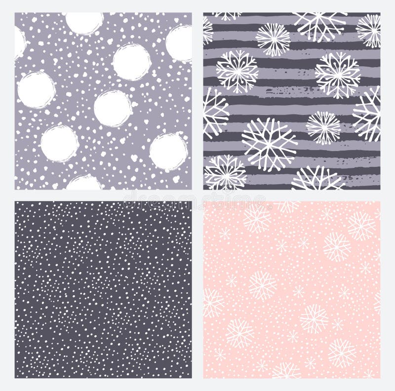 Vector Set of Winter Seamless Patterns with Snow and Snowflakes. Trendy ...
