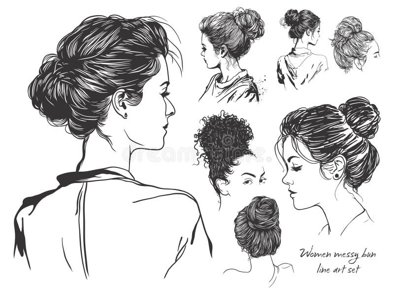 Vector Set Of Women S Hairstyles Hand Drawn Sketch Style Stock Vector