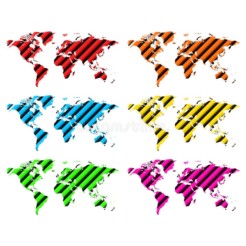 Vector Set of World Map from Diagonal Stripes of Different Colors ...