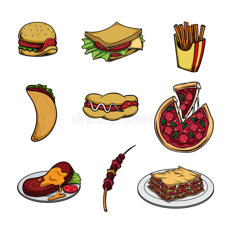 Vector Several Assorted Food Bundles Stock Vector - Illustration of ...