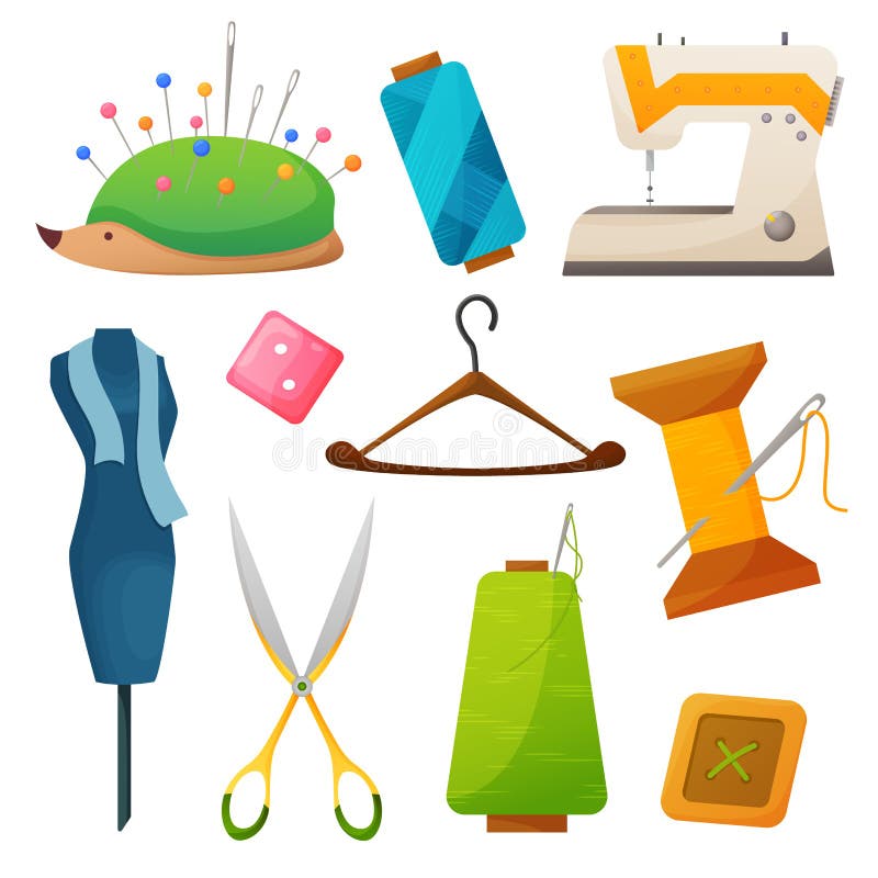 Sewing Supplies, Spool of Thread, Scissors, Measuring Tape. Watercolor ...