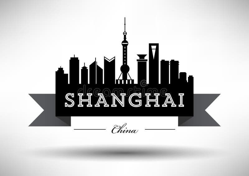 Vector Shanghai City Skyline Design Stock Illustration - Illustration ...