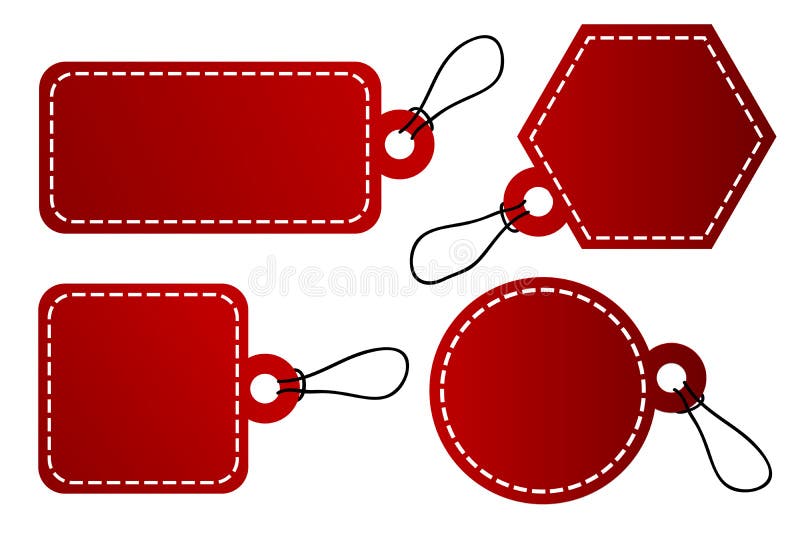 Vector 4 Shape Vector Red Gradient Tag, White Stitch Border with Black ...