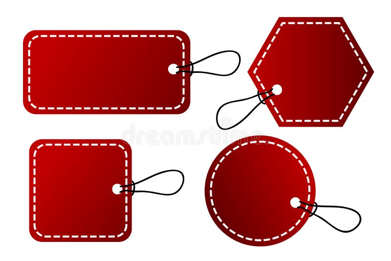 Vector 4 Shape Vector Red Gradient Tag, White Stitch Border With Black ...