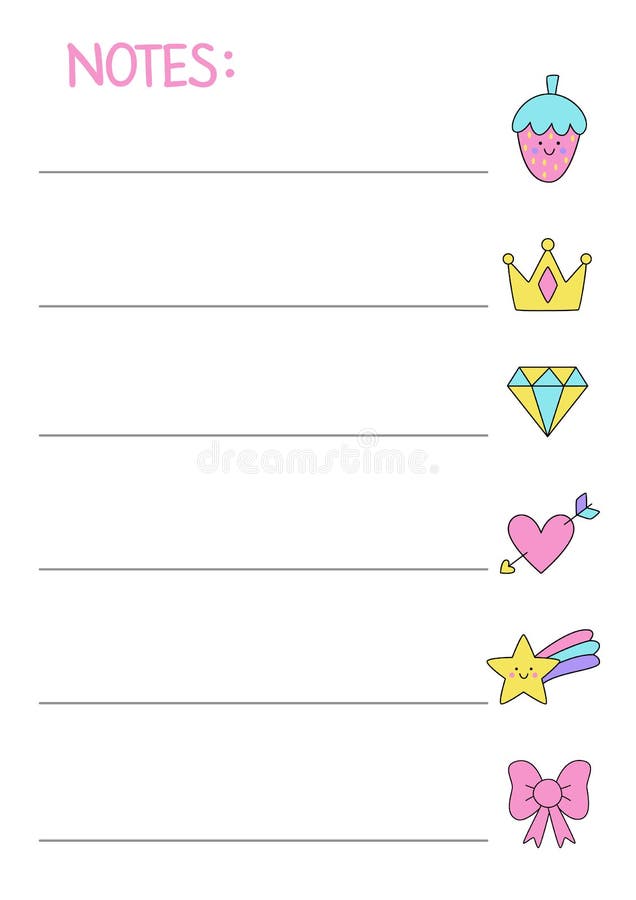 Vector Sheet for Making Notes with Cute Kawaii Pictures. Stock Vector ...