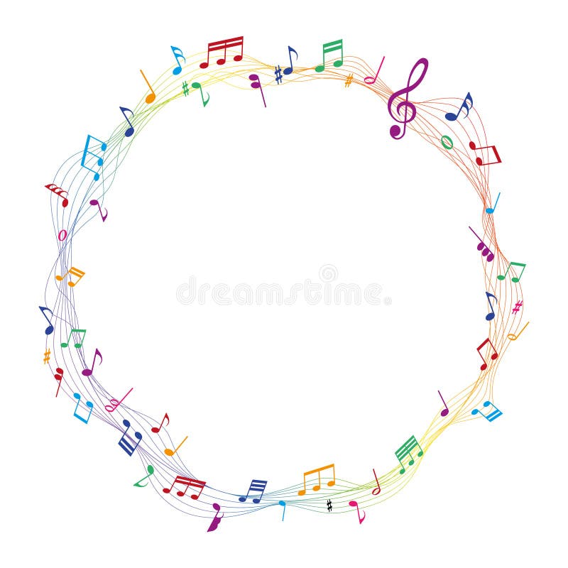Vector Sheet Music Round Frame - Musical Notes Melody on White ...