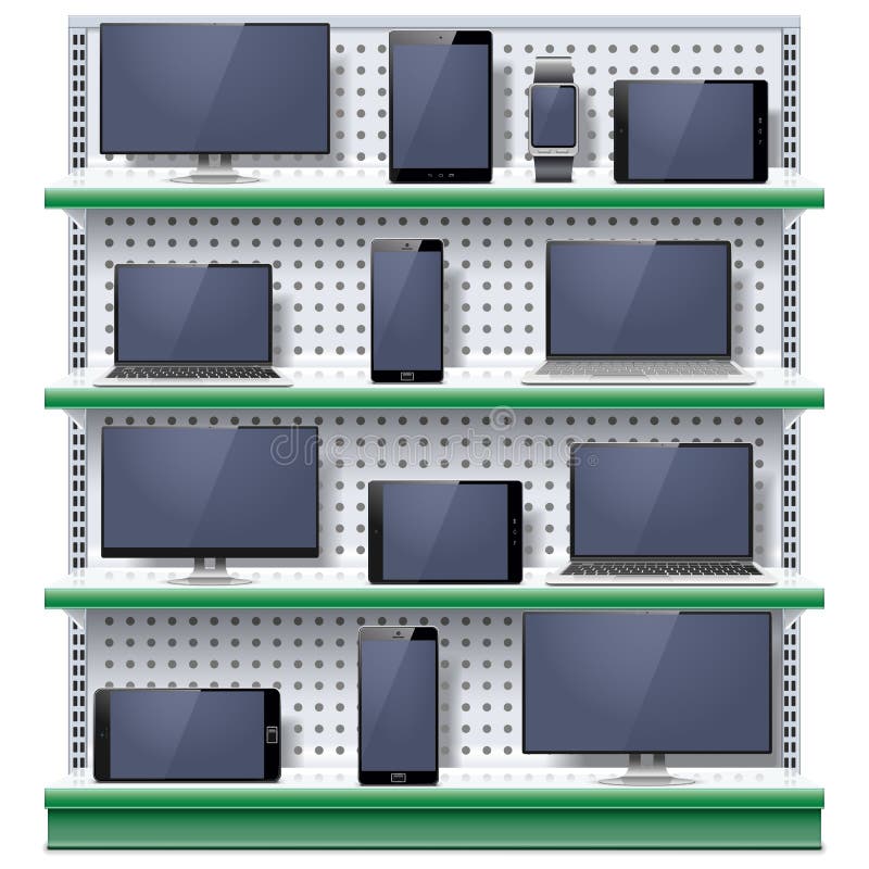 Vector Shelves with Modern Electronic Devices Stock Vector ...