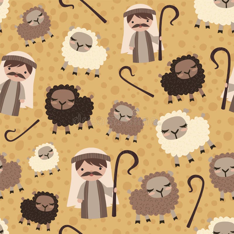 Vector Shepherd with Sheep Nativity Christian Seamless Pattern ...