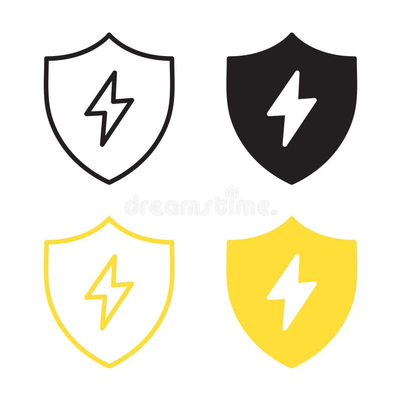 Vector Shield with Lightning Bolt Icon Set Stock Vector - Illustration ...
