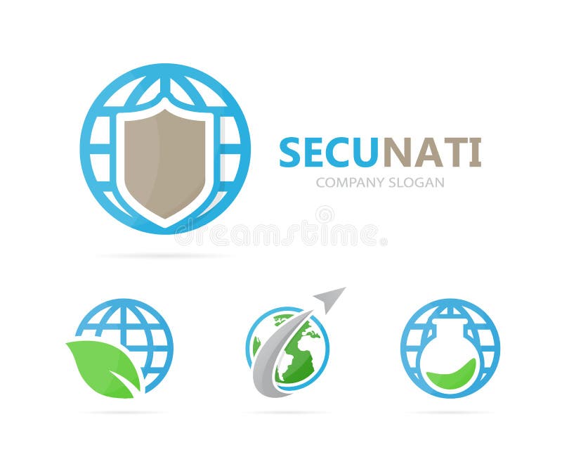 Vector of Shield and Planet Logo Combination. Security and World Symbol ...