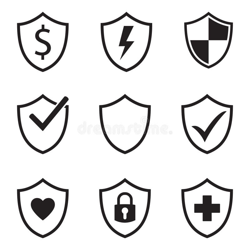 Vector Shield Protection Icon Set Black on White Stock Illustration ...
