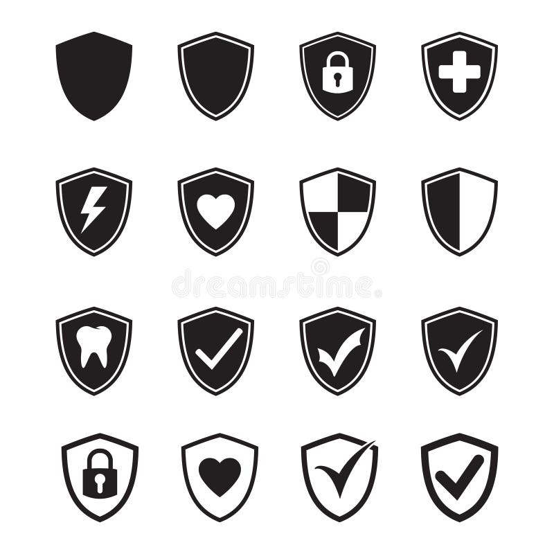 Vector Shield Protection Icon Set Black on White Stock Illustration ...