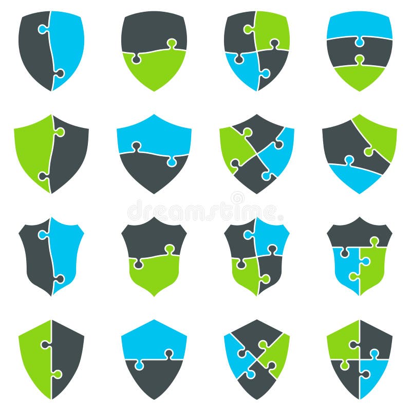 Vector Shields. Puzzle Shield Icon, Logo Set Stock Vector ...