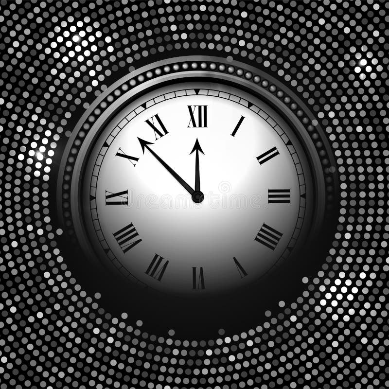 Vector Shiny New Year Clock Background in Disco Style. Vector Illustration Stock Illustration ...