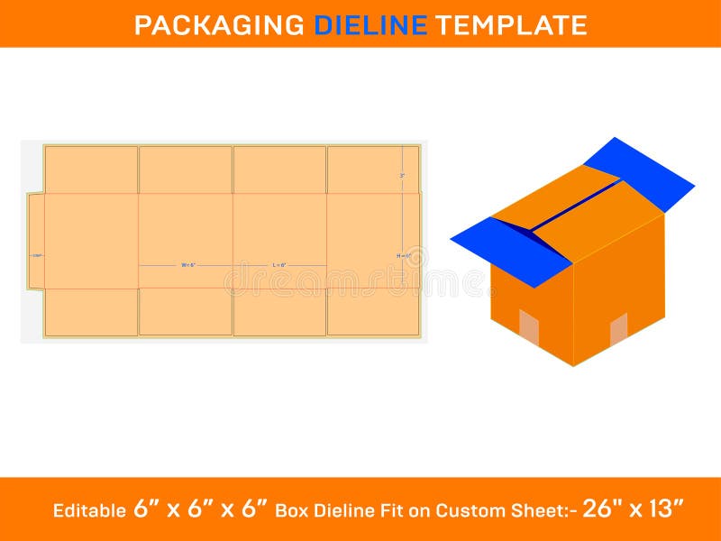Vector Shipping Carton Box, Die Line Template, 6x6x6 Inch Stock Vector ...